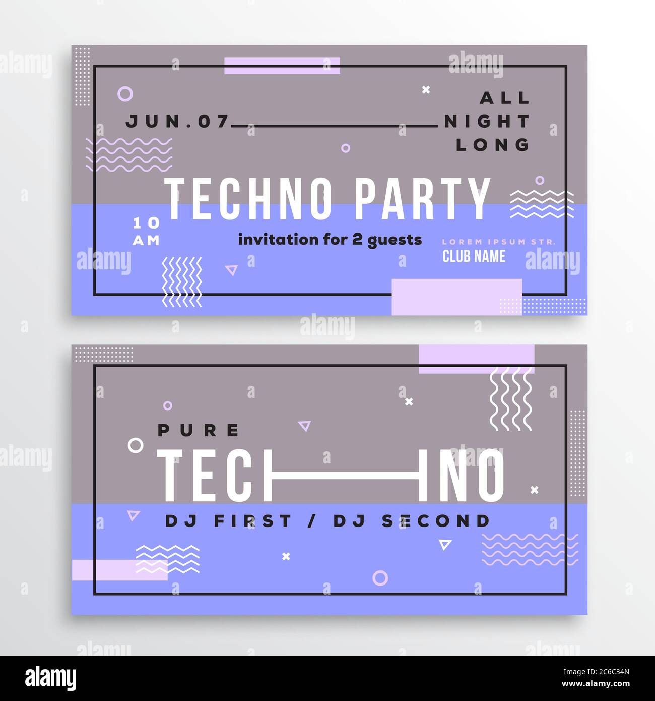 Night Techno Party Club Invitation Card or Flyer Template. Modern ...