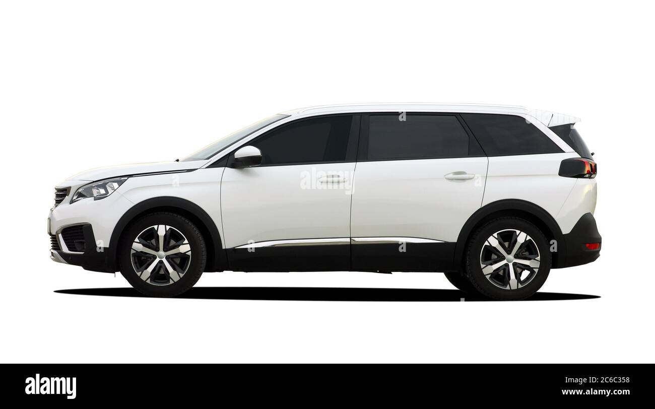 White SUV side view. White SUV on a white background Stock Photo - Alamy