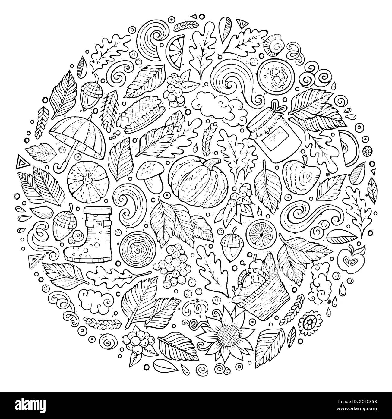 Autumn cartoon doodle objects, symbols and items Stock Vector Image ...