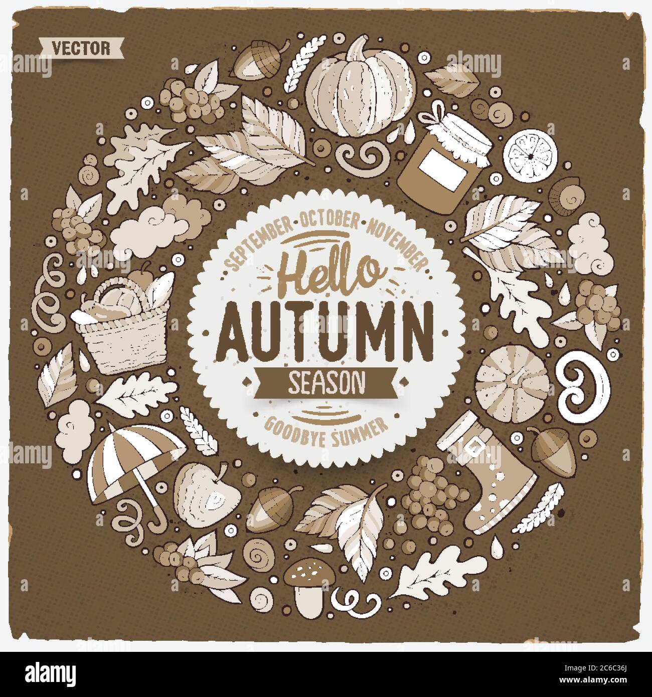 Set of Autumn cartoon doodle objects, symbols and items Stock Vector ...