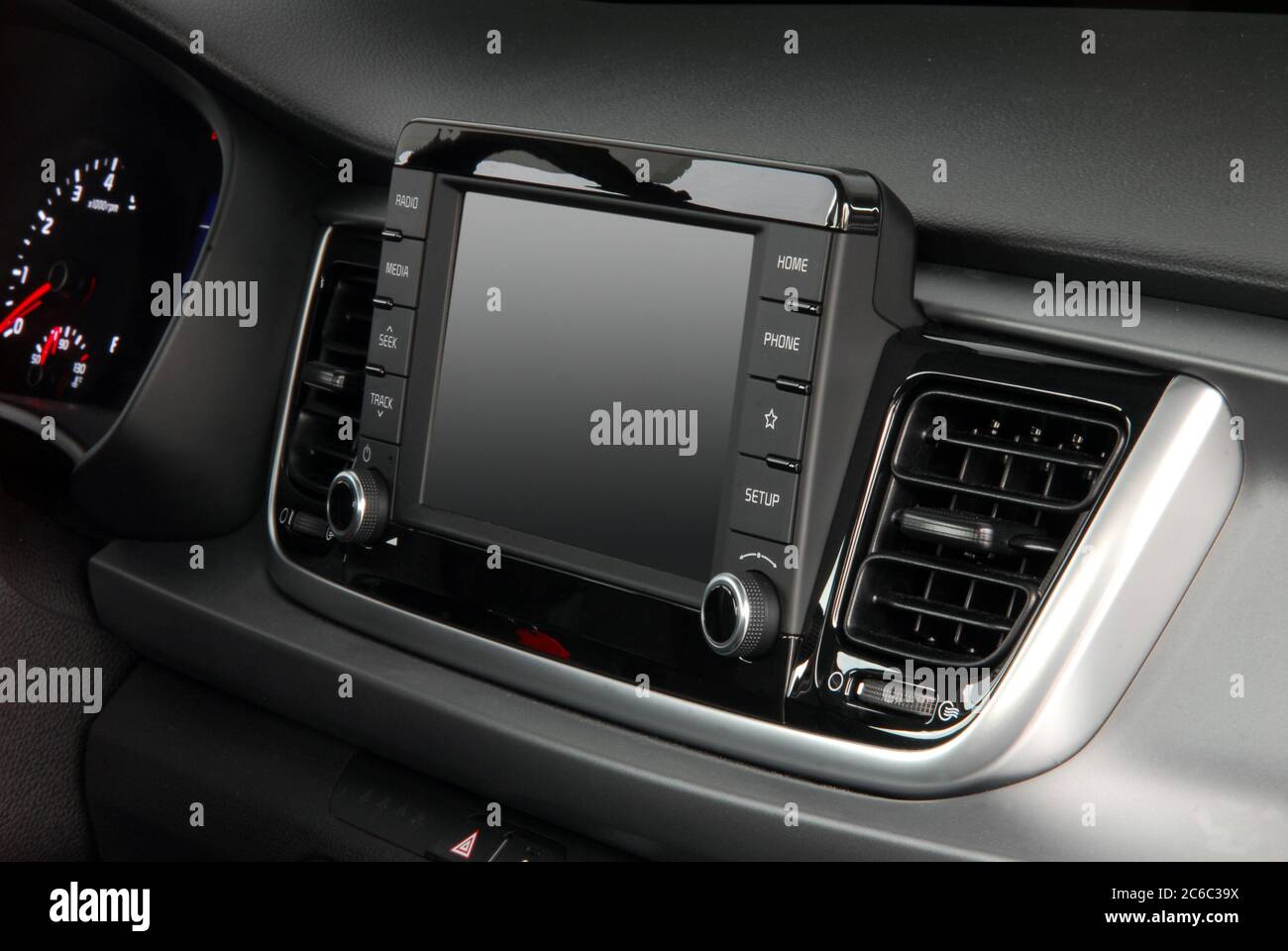 Screen multimedia system on dashboard in a modern car Stock Photo - Alamy