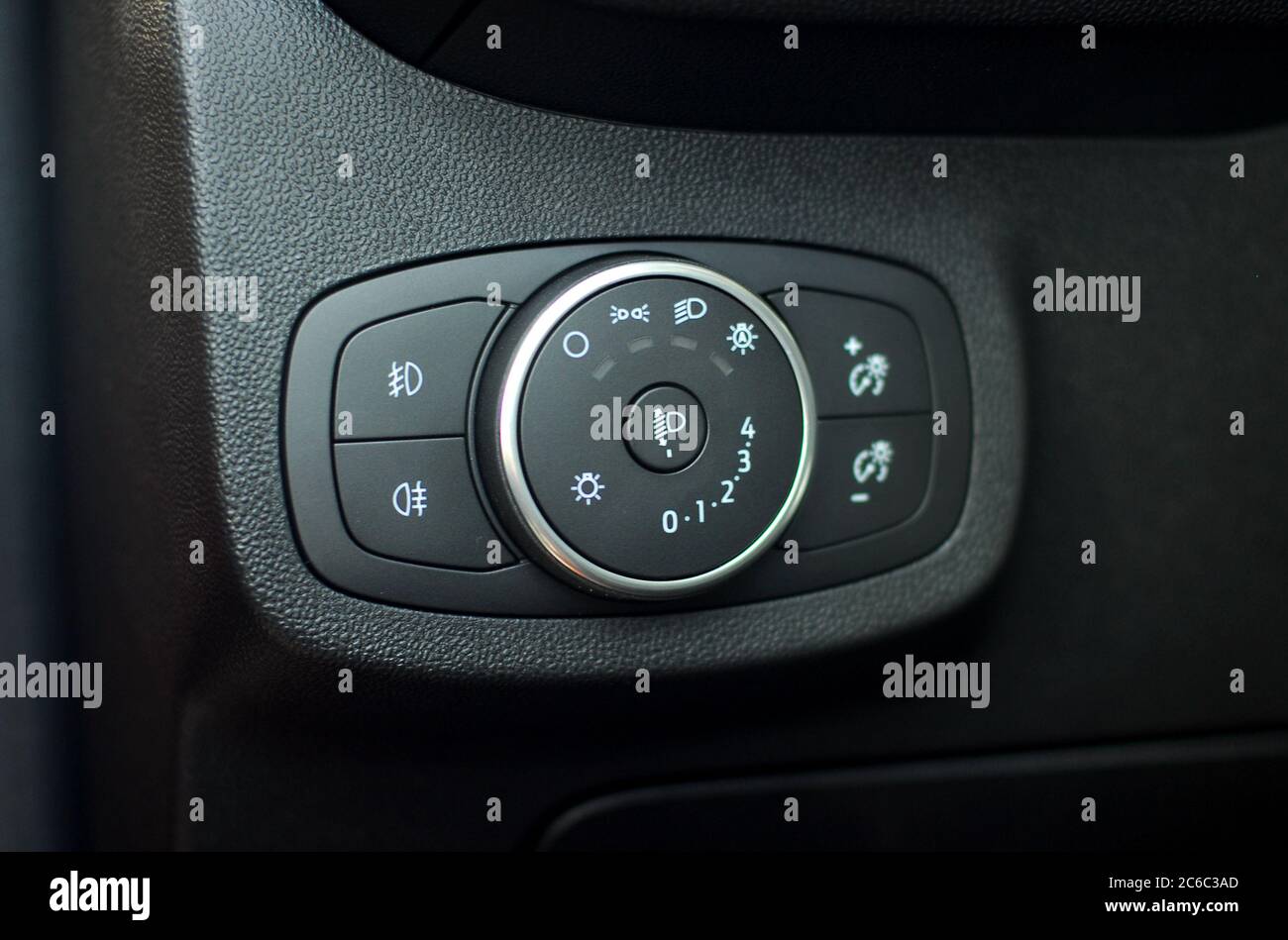 Car lighting switch. Closeup image of car lighting control switch Stock ...