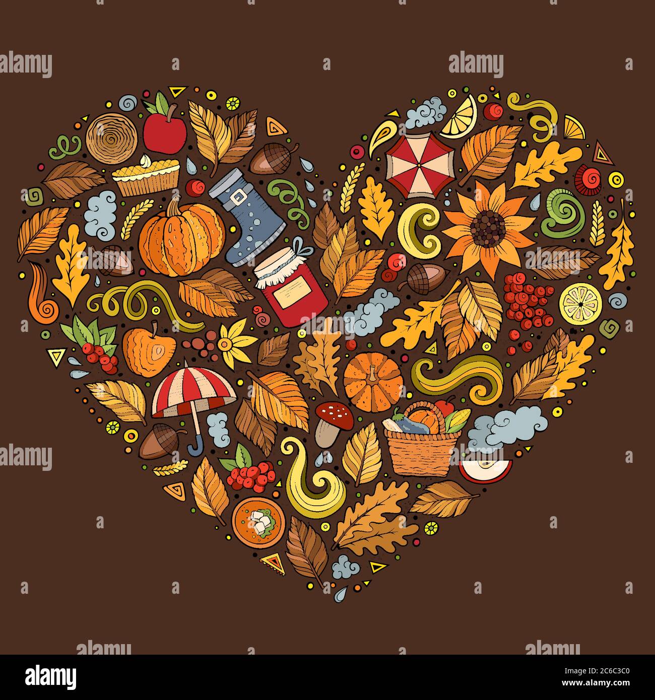 Doodle cartoon set of Autumn objects, symbols and items Stock Vector ...
