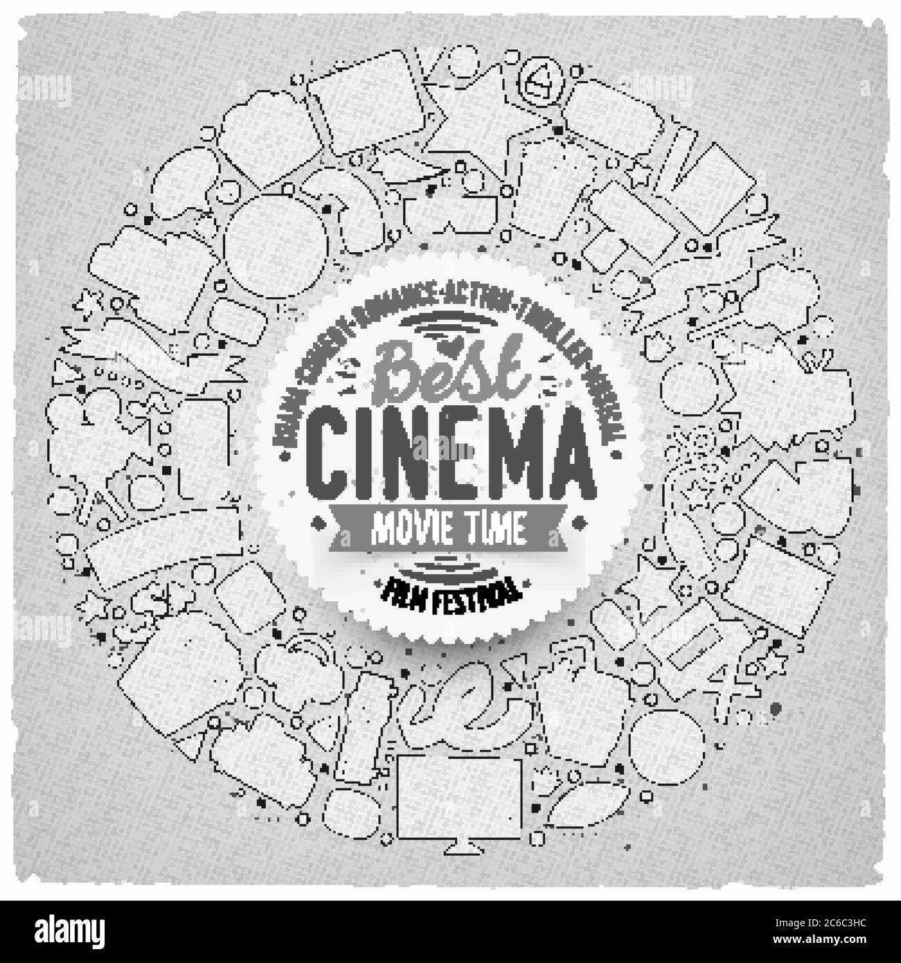 Set of Cinema cartoon doodle objects Stock Vector Image & Art - Alamy