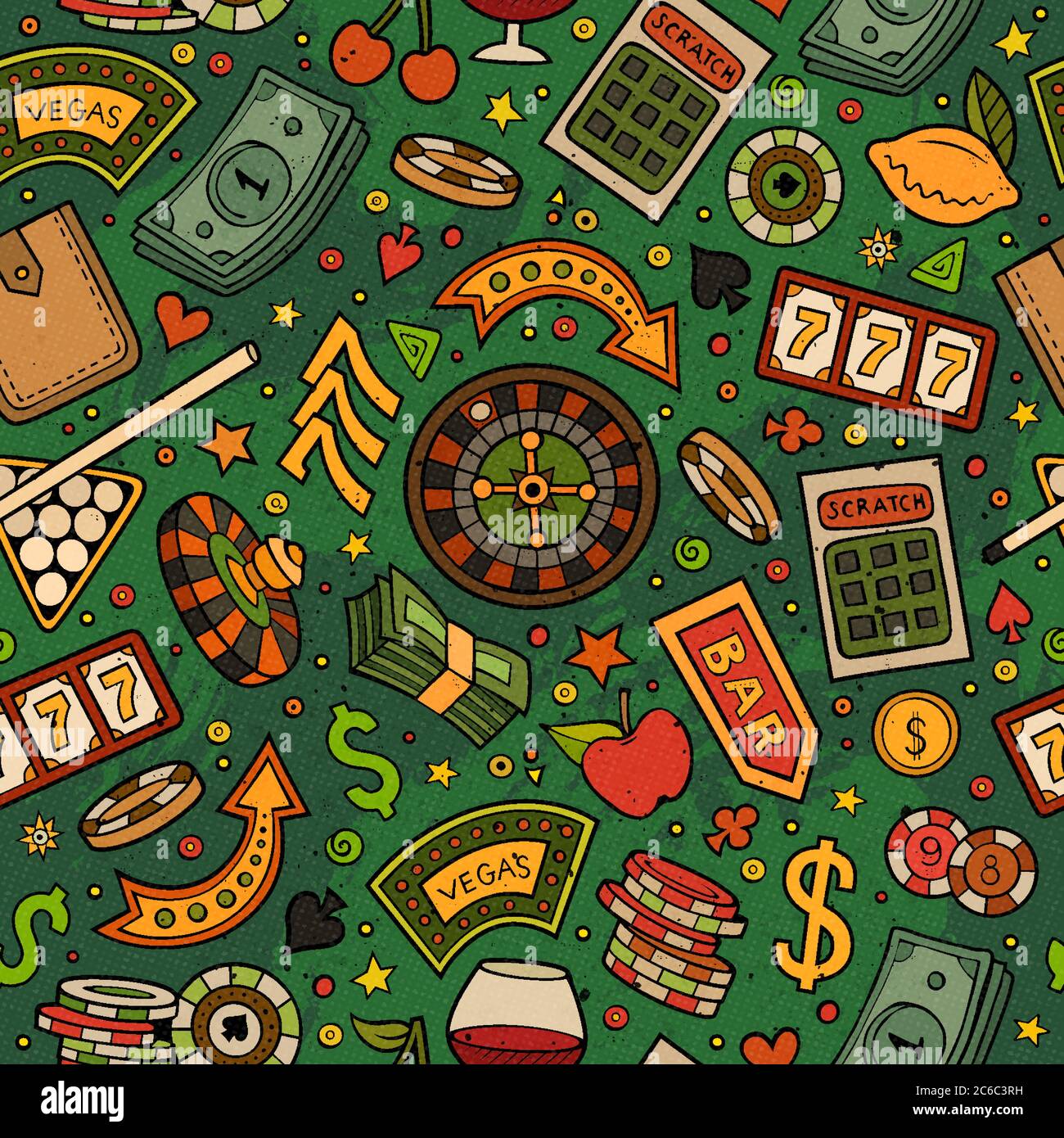 Cartoon hand-drawn casino, games seamless pattern Stock Vector Image ...