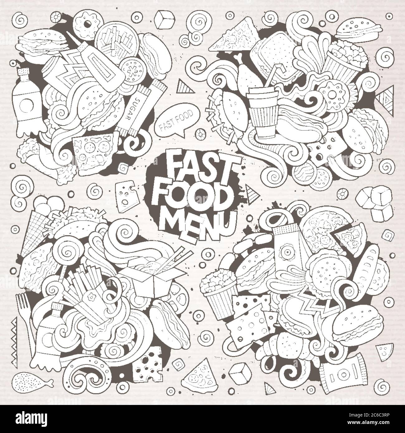 Line art vector hand drawn doodles cartoon set of food objects Stock ...