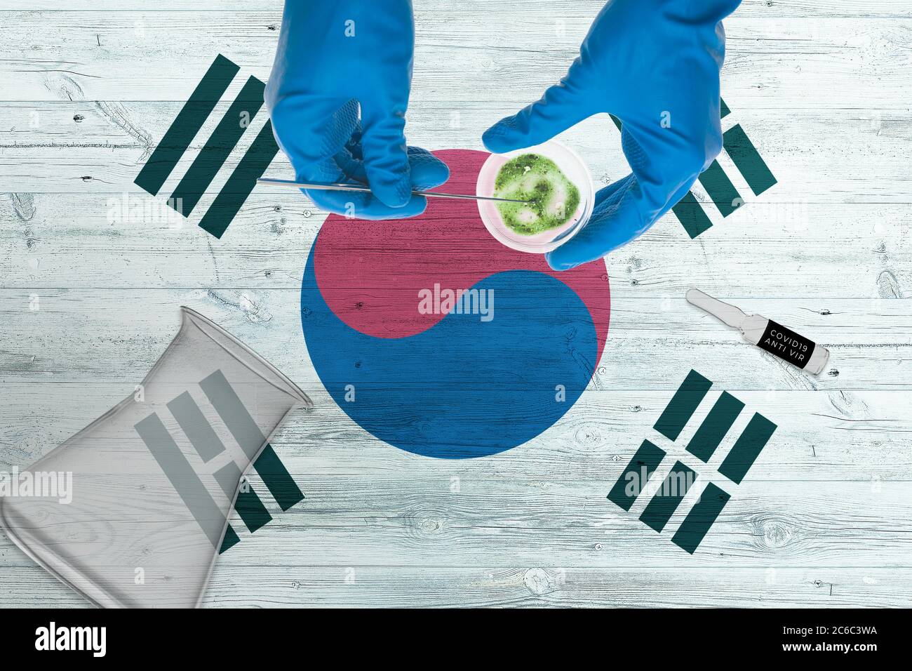 South Korea flag on laboratory table. Medical healthcare technologist ...