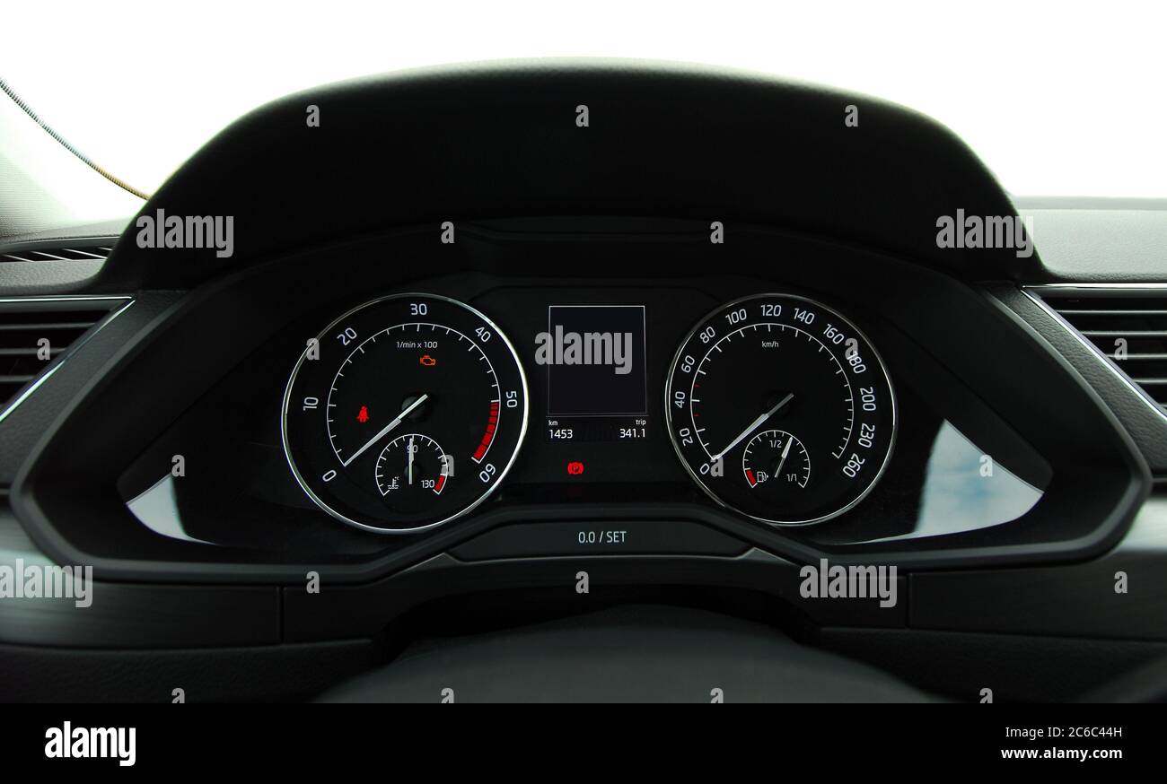Illuminated instrument panel with the passenger car. Car dashboard ...