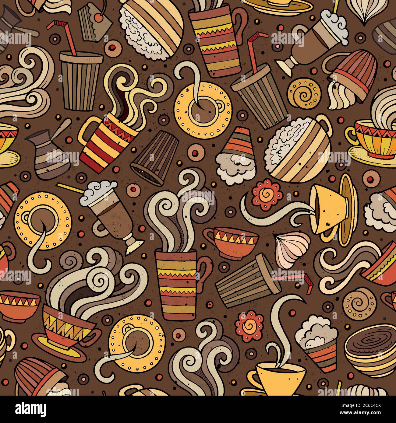 Cartoon hand-drawn coffee shop seamless pattern Stock Vector Image ...