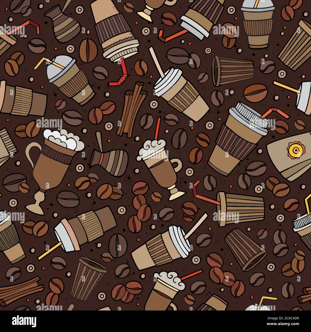 Cartoon hand-drawn coffee shop seamless pattern Stock Vector Image ...