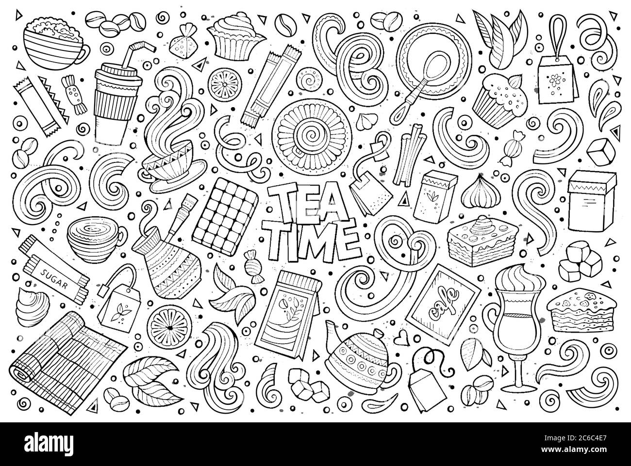 Vector doodle cartoon set of tea and coffe Stock Vector Image & Art - Alamy
