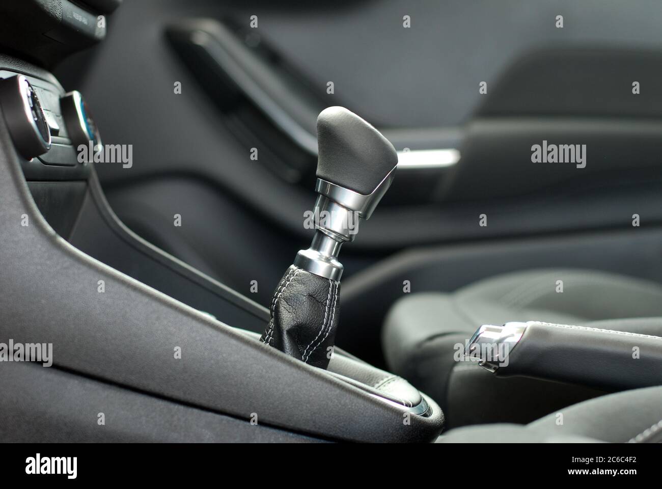 Manual gear shift. Manual shift lever in the passenger car Stock Photo ...