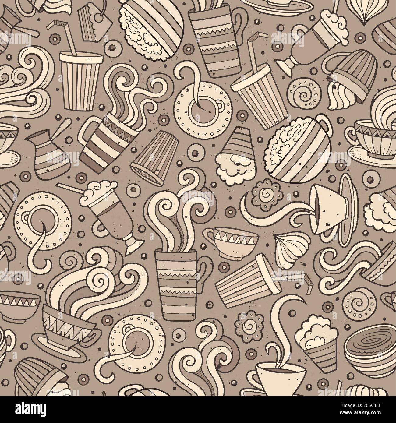 Cartoon hand-drawn coffee shop seamless pattern Stock Vector Image ...