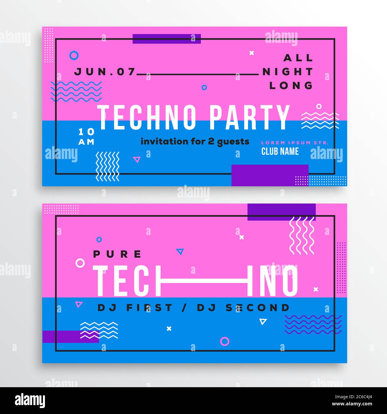 Night Techno Party Club Invitation Card or Flyer Template. Modern ...