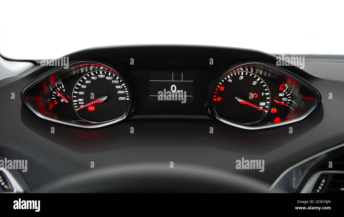 Illuminated instrument panel with the passenger car. Car dashboard ...