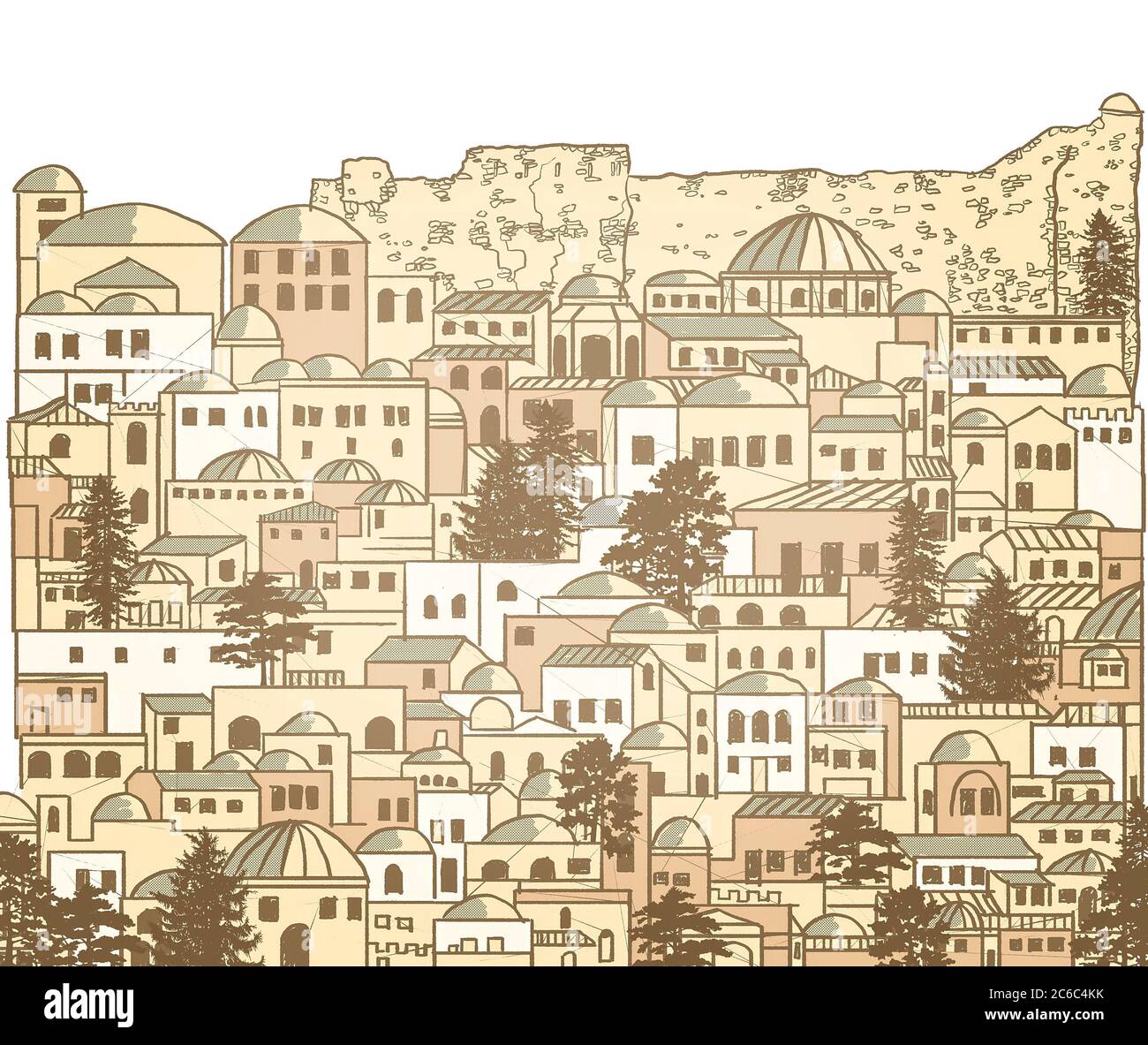 Old Middle Eastern city, places, streets, houses, domes and towers ...