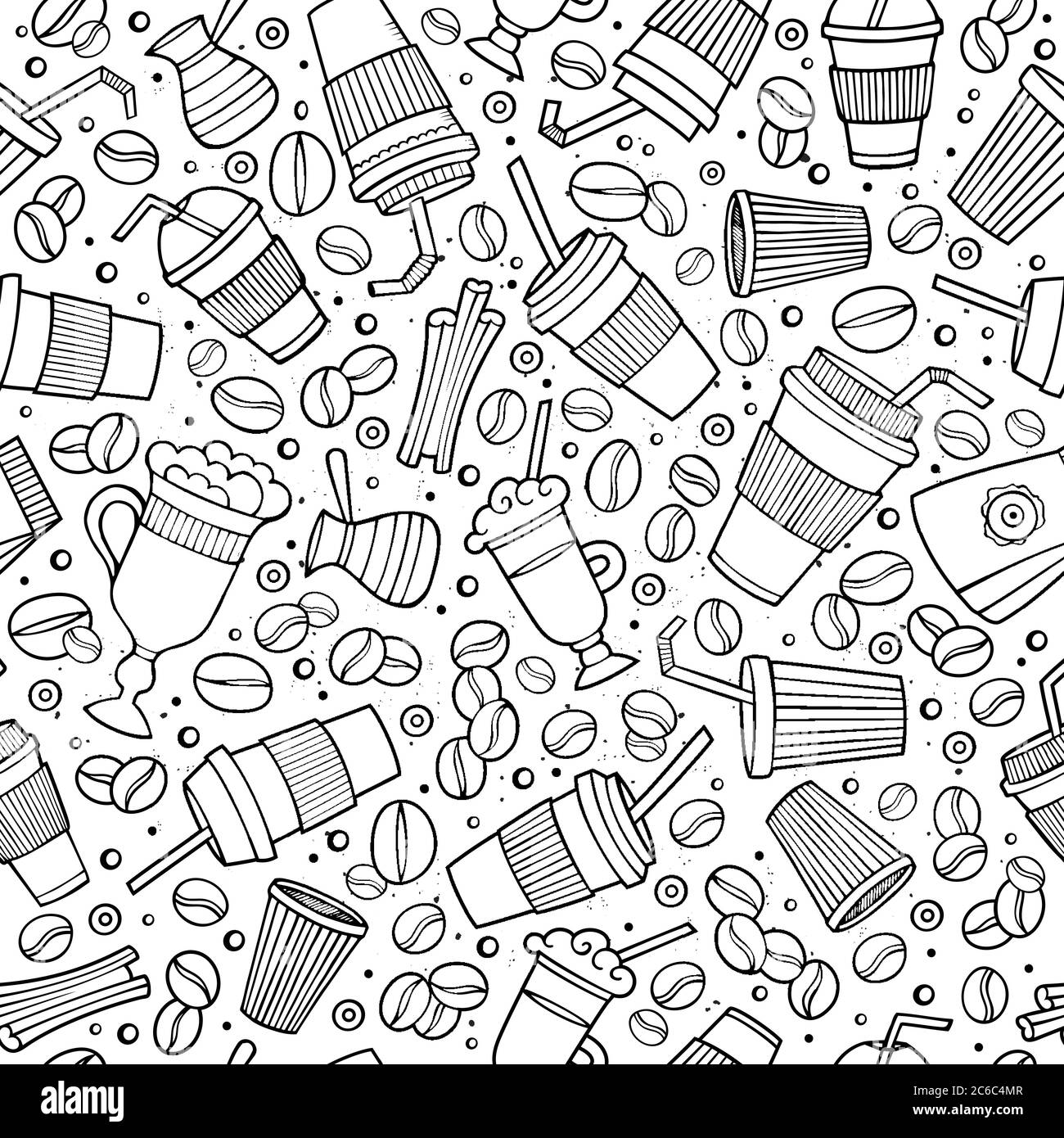 Cartoon hand-drawn coffee shop seamless pattern Stock Vector Image ...
