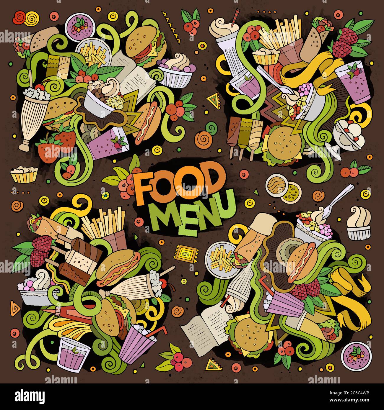 Vector doodles cartoon set of food doodles designs Stock Vector Image ...