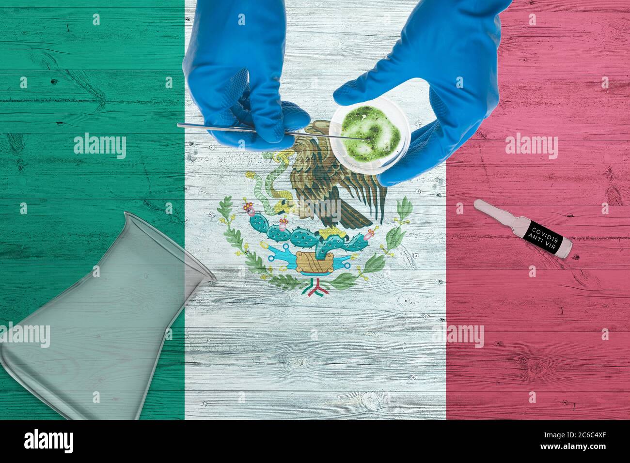 Mexico flag on laboratory table. Medical healthcare technologist ...