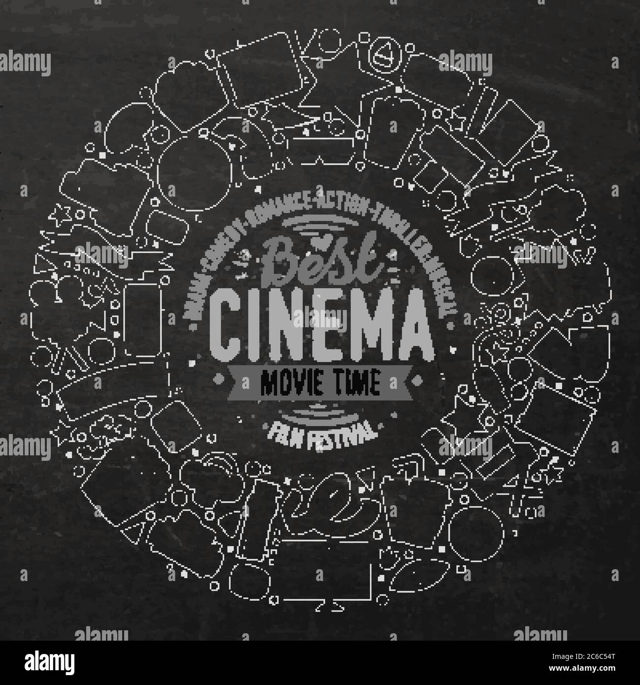 Set of Cinema cartoon doodle objects Stock Vector Image & Art - Alamy