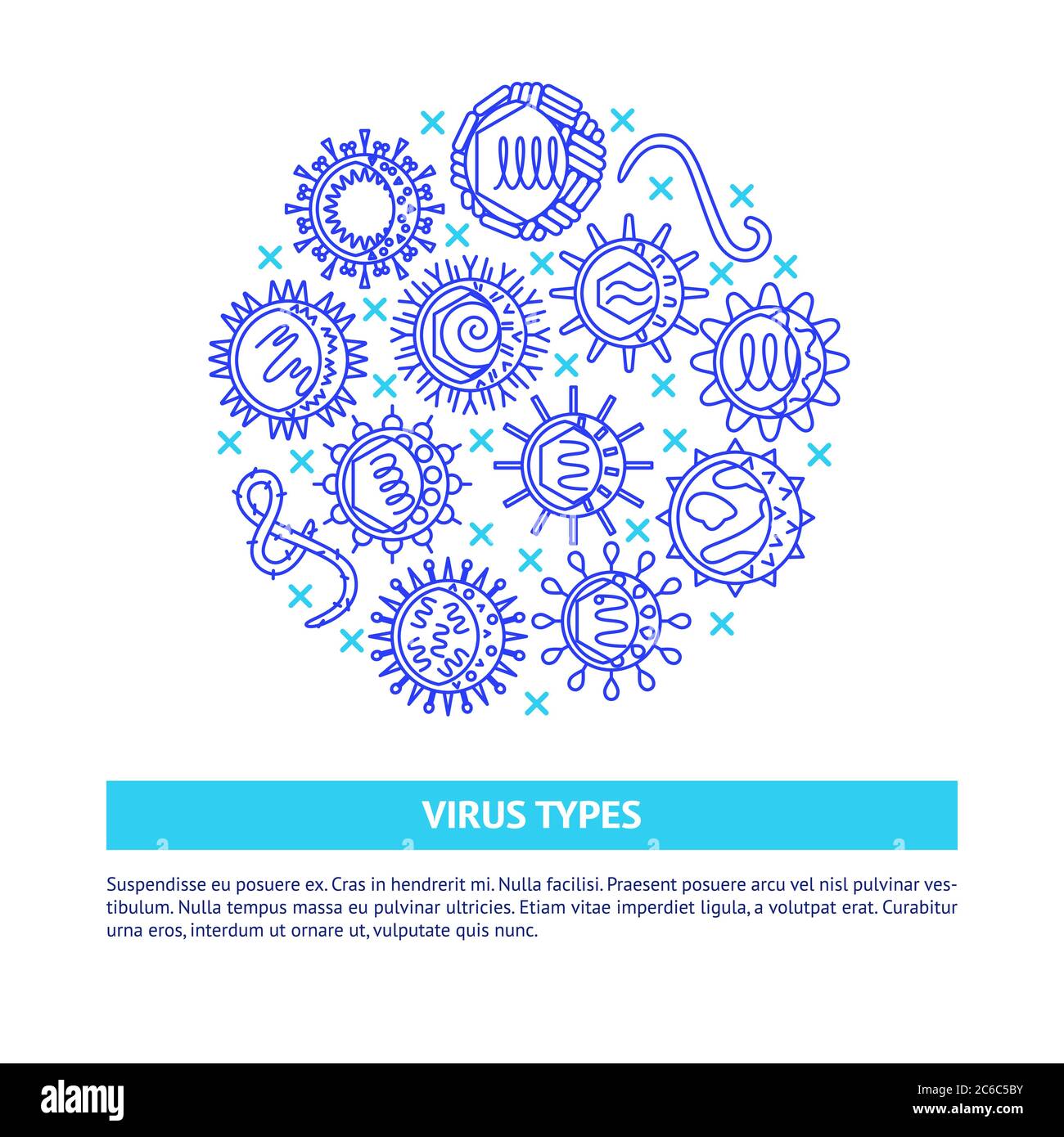 Human virus types banner in line style with place for text ...