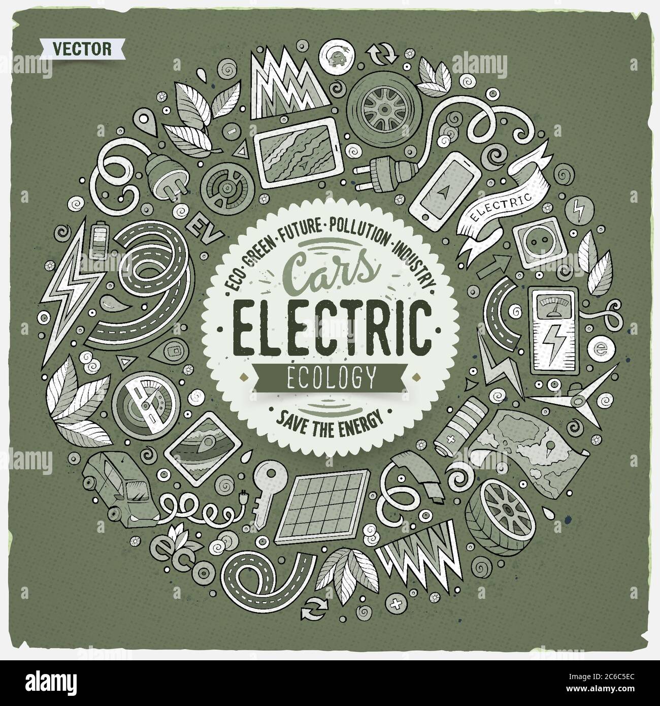 Vector hand drawn set of Electric cars cartoon doodle objects Stock ...