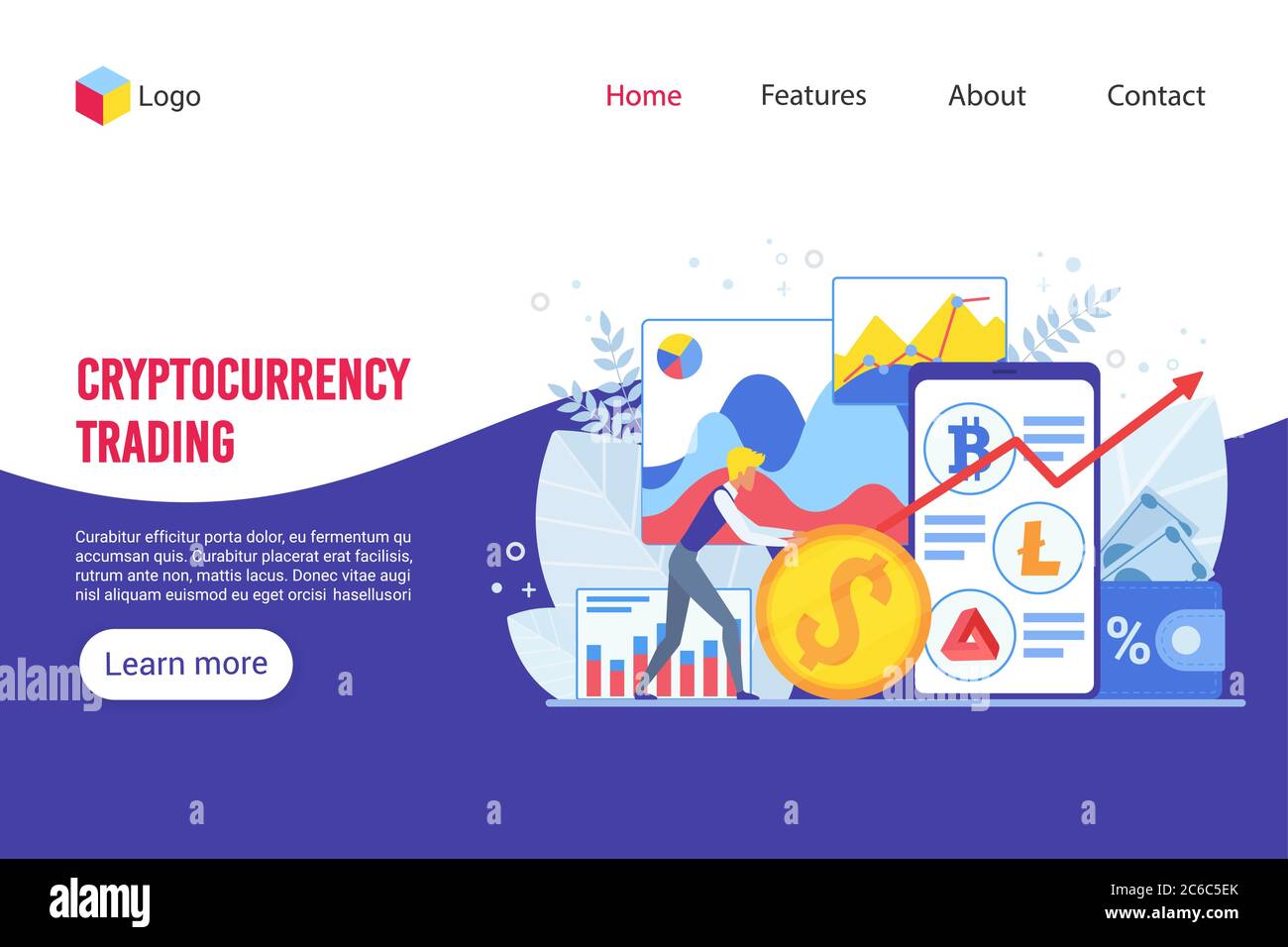 Trading platform isometric landing page template. Online financial ...