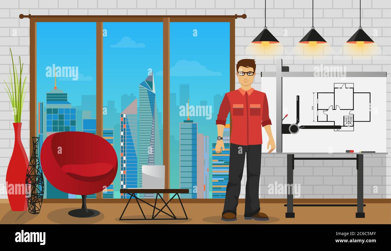 Construction blueprint man in Stock Vector Images - Alamy
