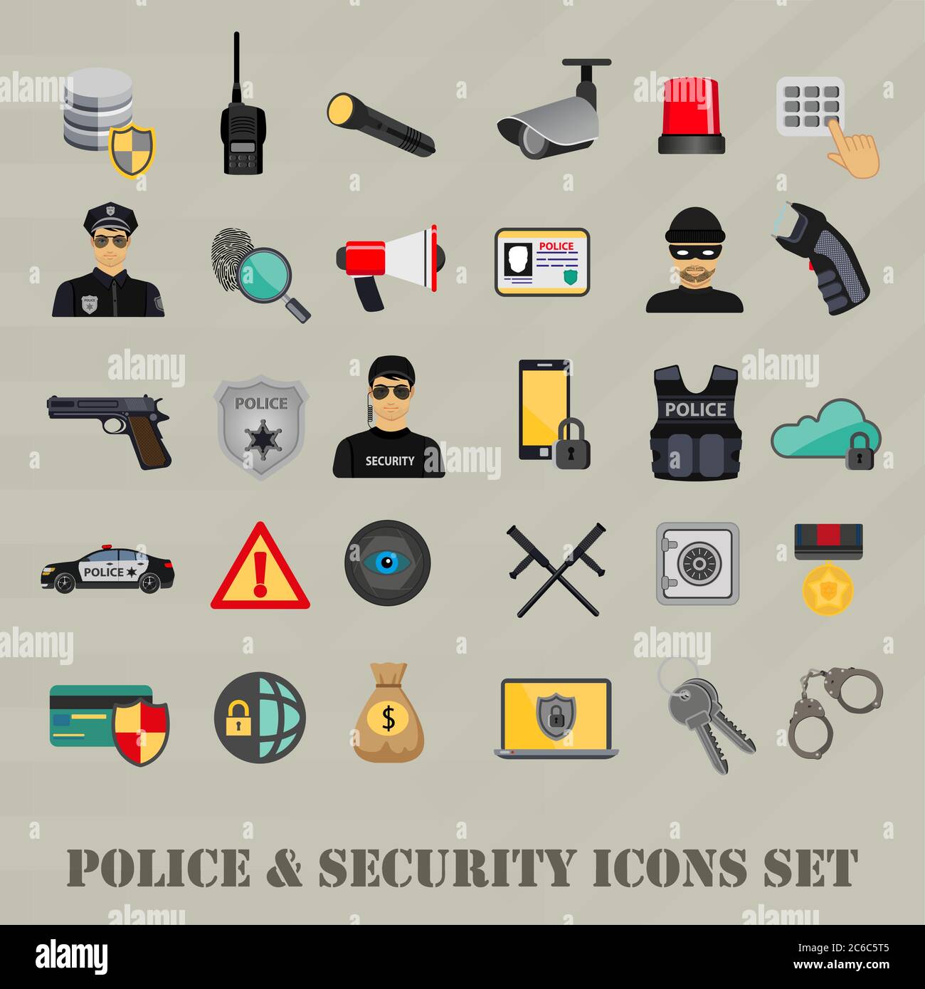 Vector security icons set, police, law and crime Infographics elements ...