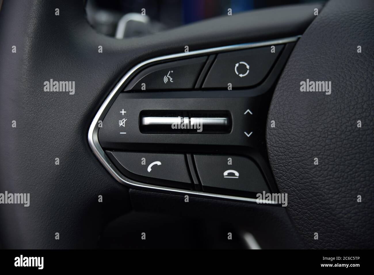 Steering wheel button. Detail on the steering wheel with controls Stock ...