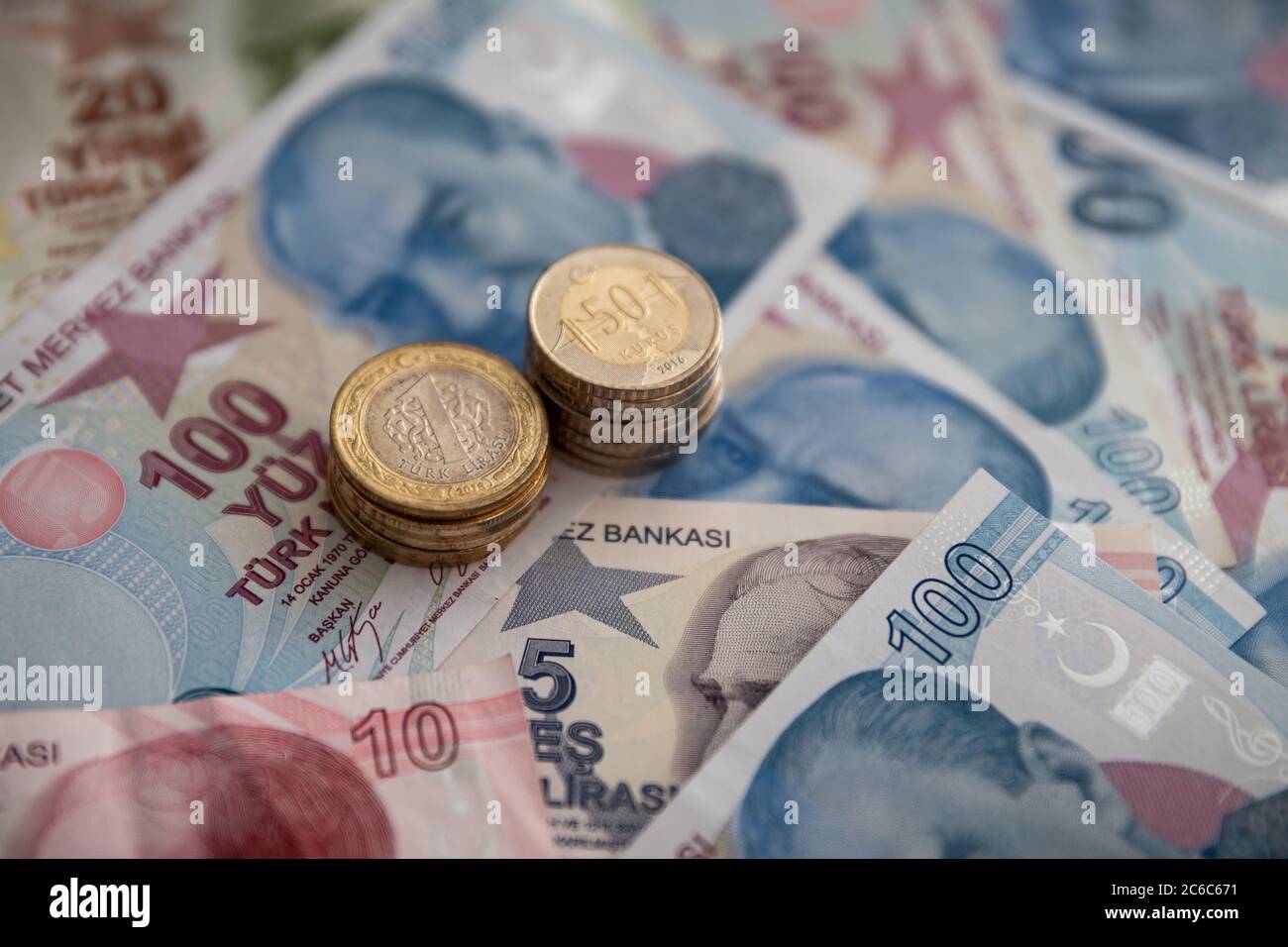 Bunch of Various Turkish Currency Lira Banknotes and Coins Stock Photo ...