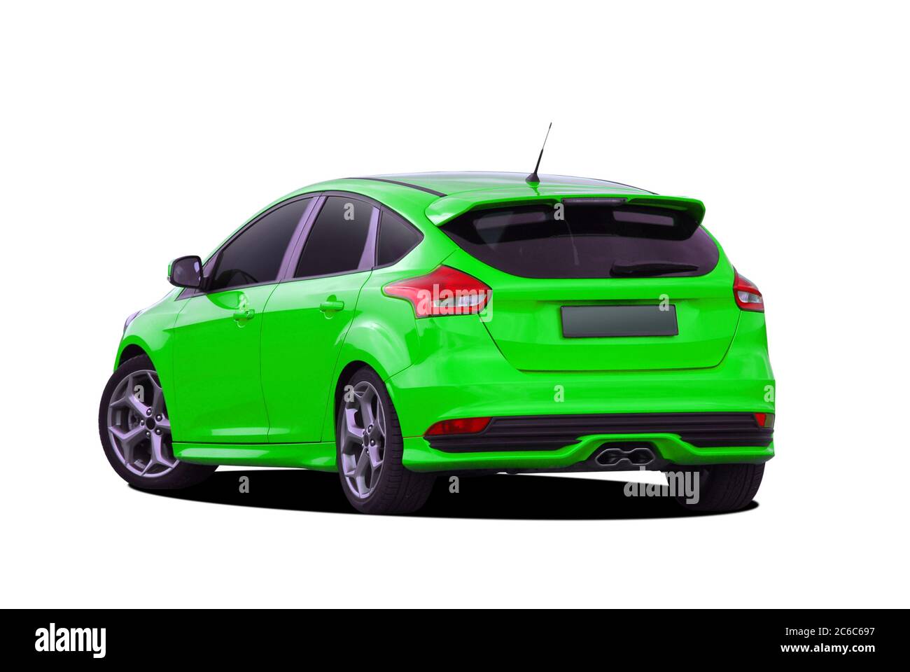 Sports car back view. Green sports hatchback on white background Stock ...