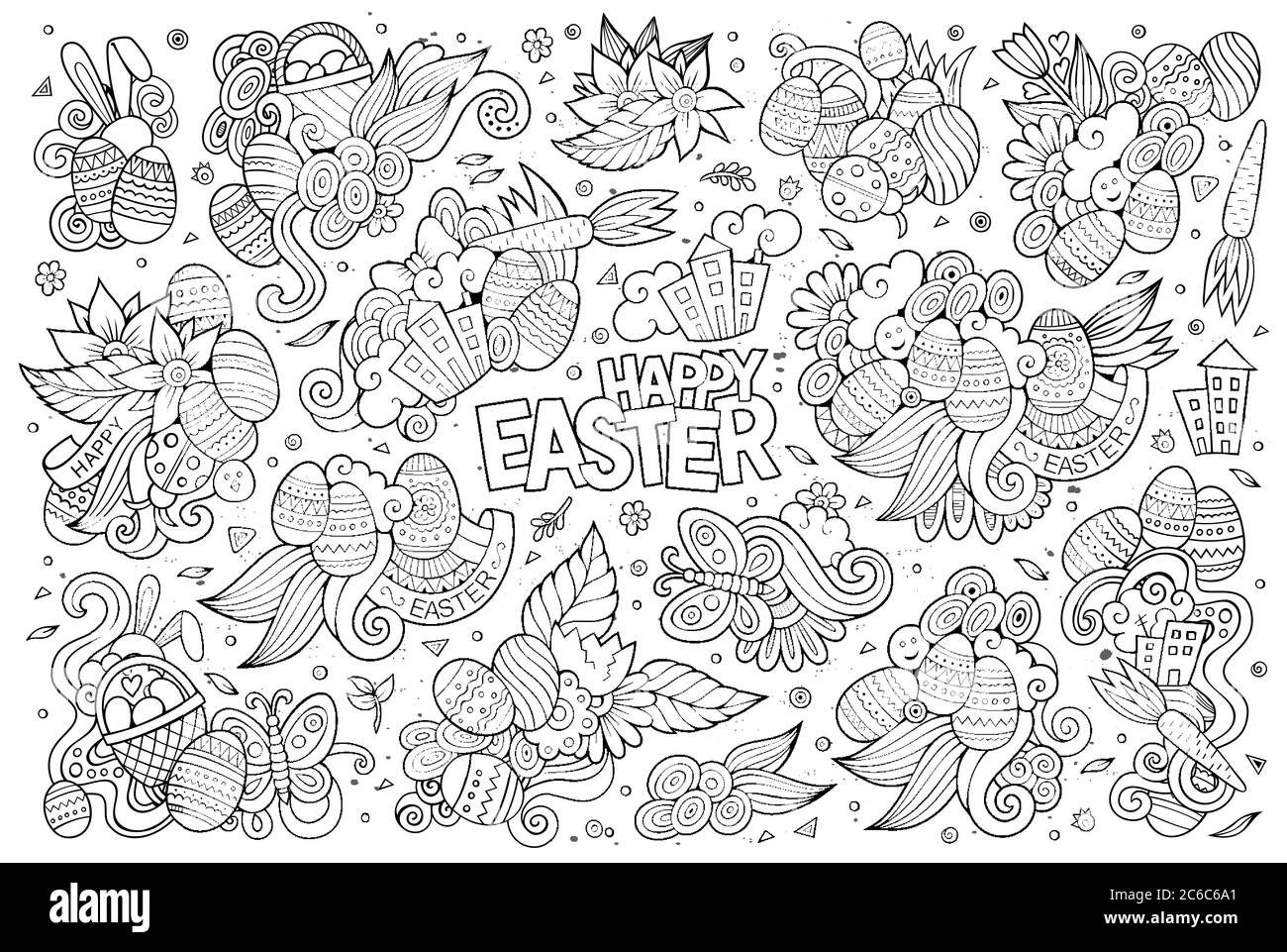 Sketchy vector hand drawn doodles cartoon set of Easter objects Stock ...
