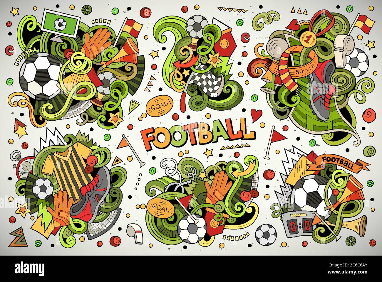 Vector doodles cartoon set of football combinations of objects Stock ...