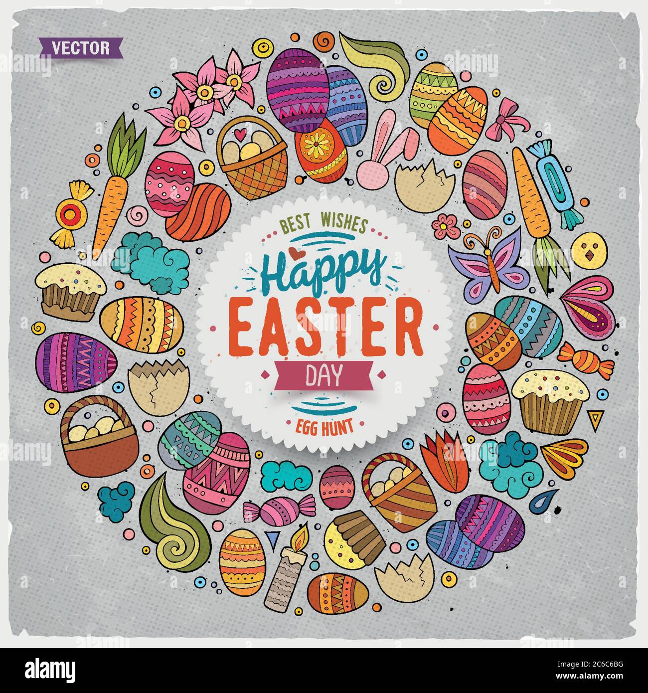 Vector set of Easter cartoon doodle objects Stock Vector Image & Art ...