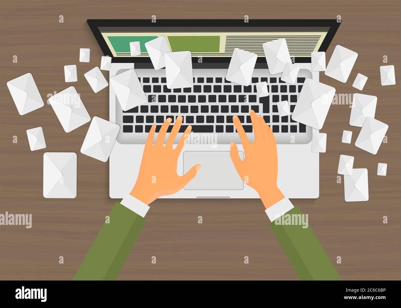 Email marketing concept and a lot of envelopes messages in laptop ...