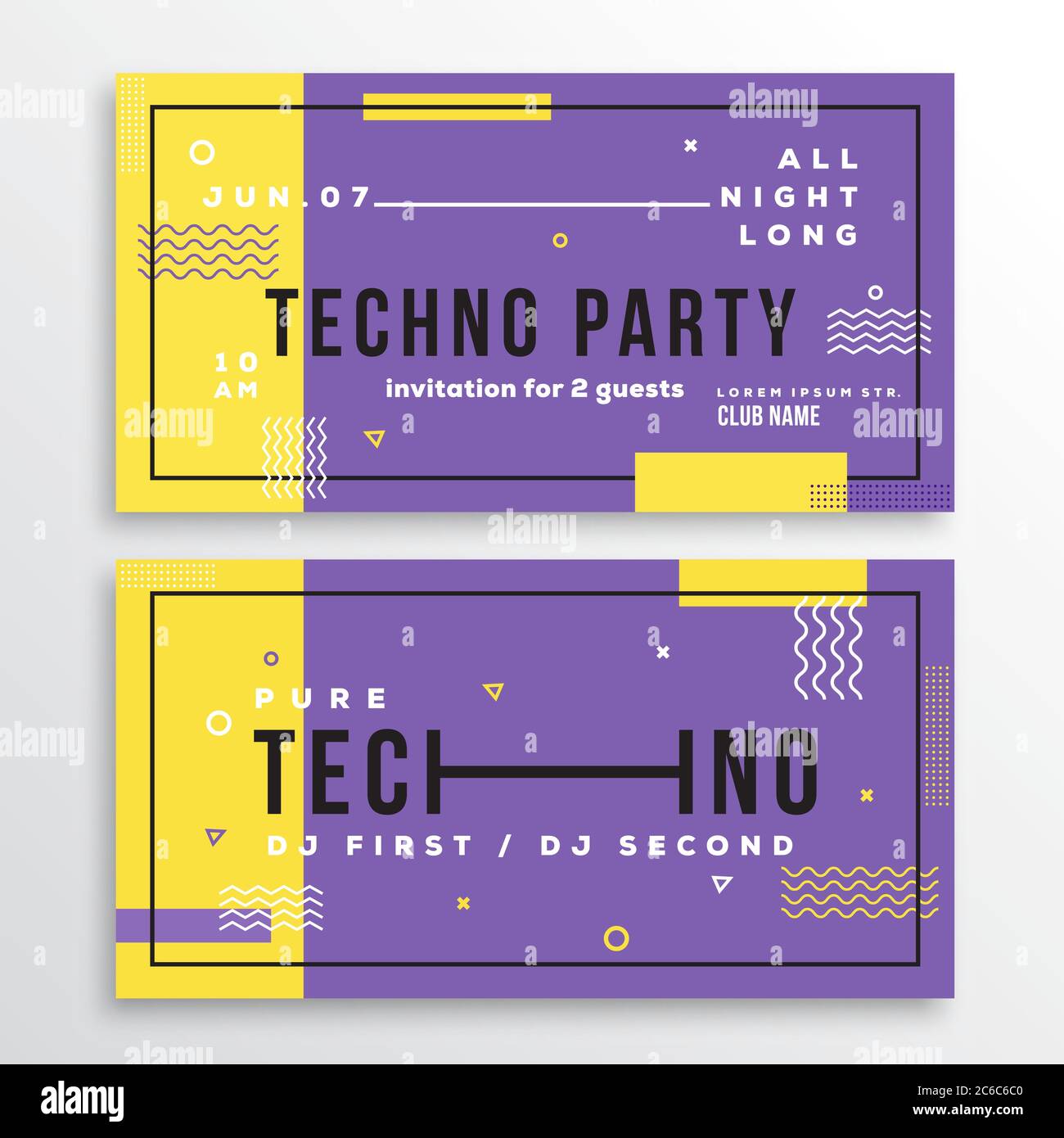 Night Techno Party Club Invitation Card or Flyer Template. Modern ...