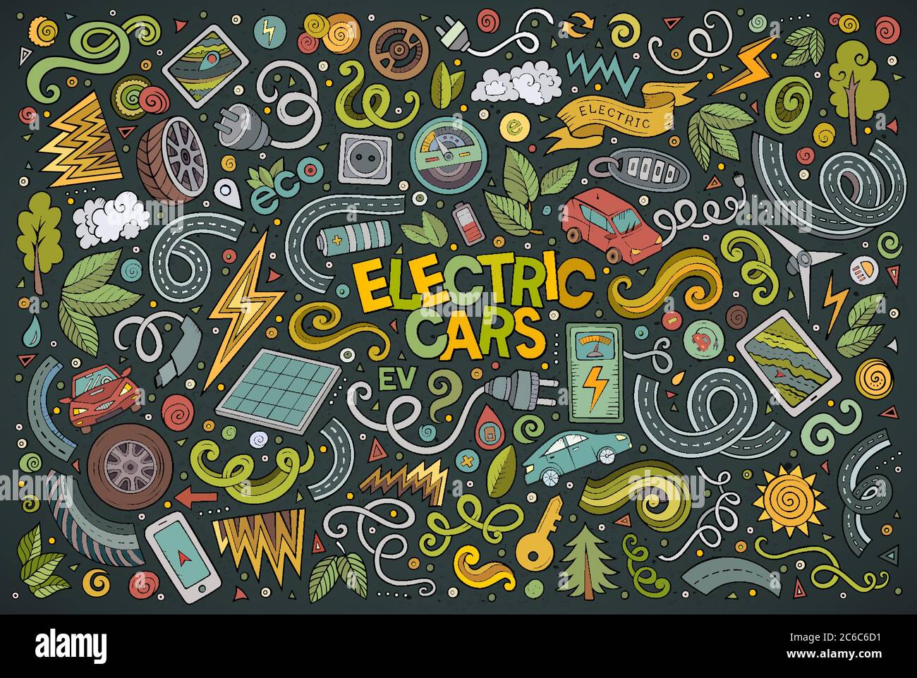Colorful vector doodle cartoon set of Electric cars objects Stock ...