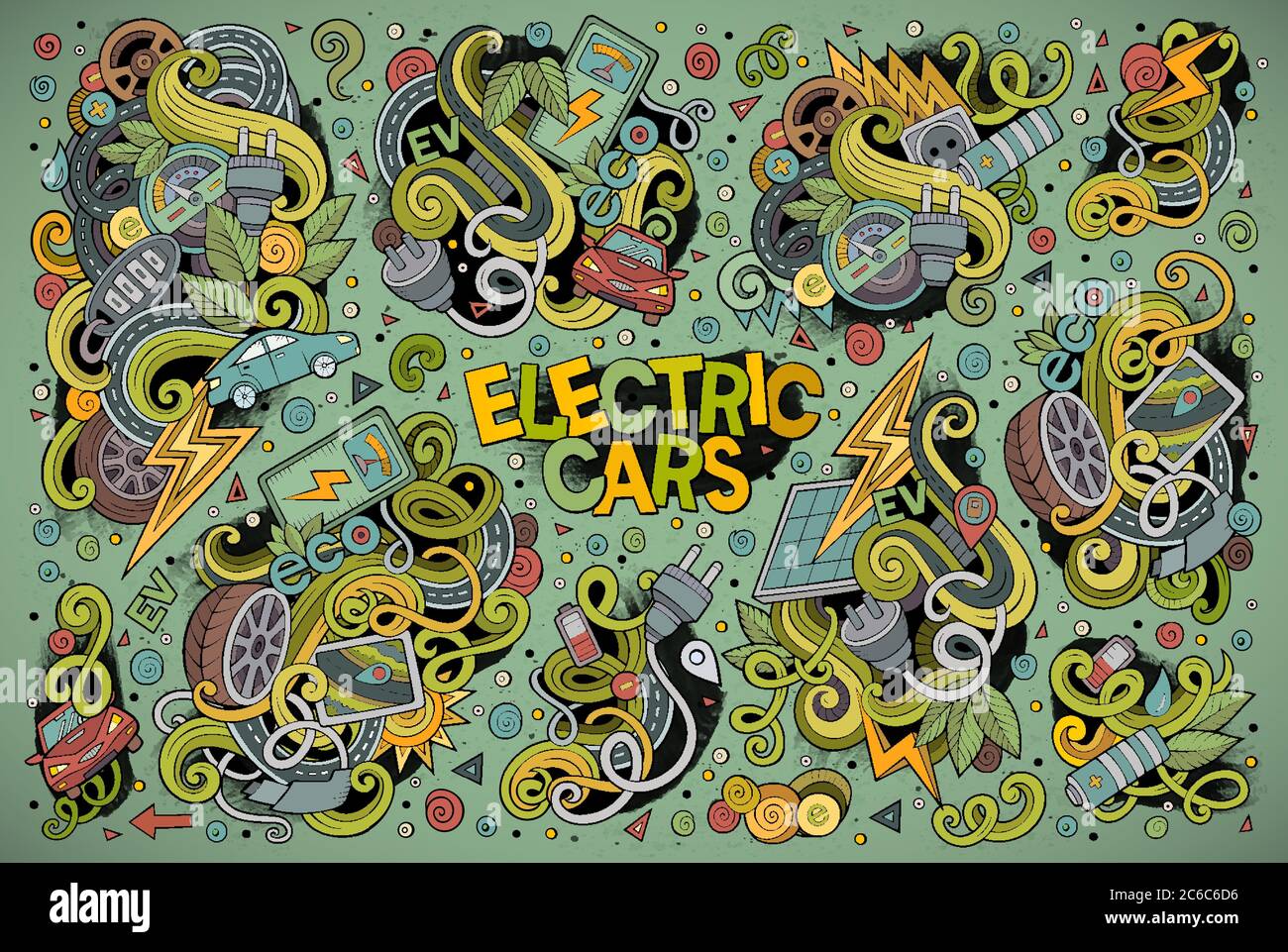 Colorful vector doodle cartoon set of Electric cars objects Stock ...