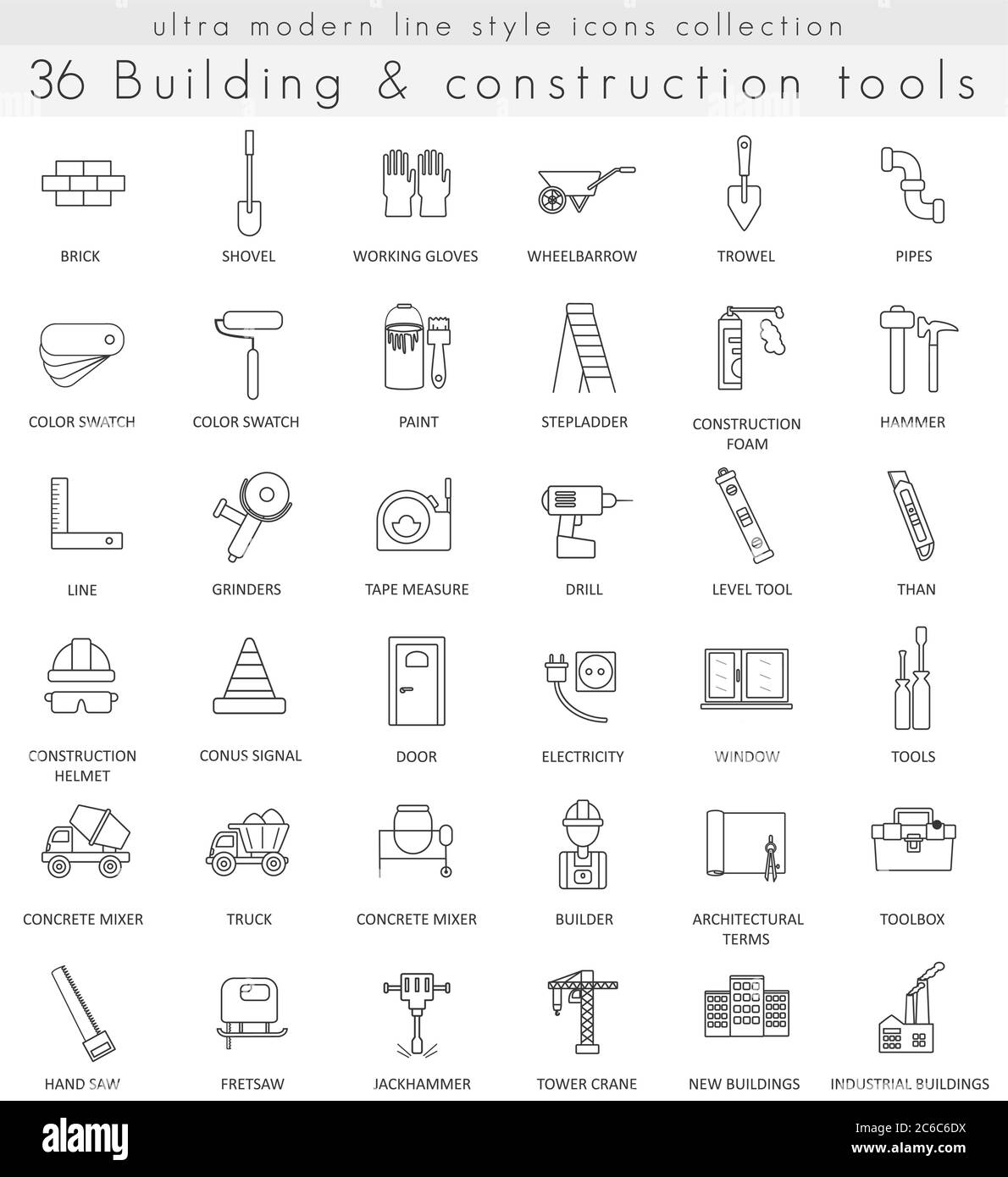 Vector Building And Construction Ultra Modern Outline Line Icons For Web And Apps Stock Vector