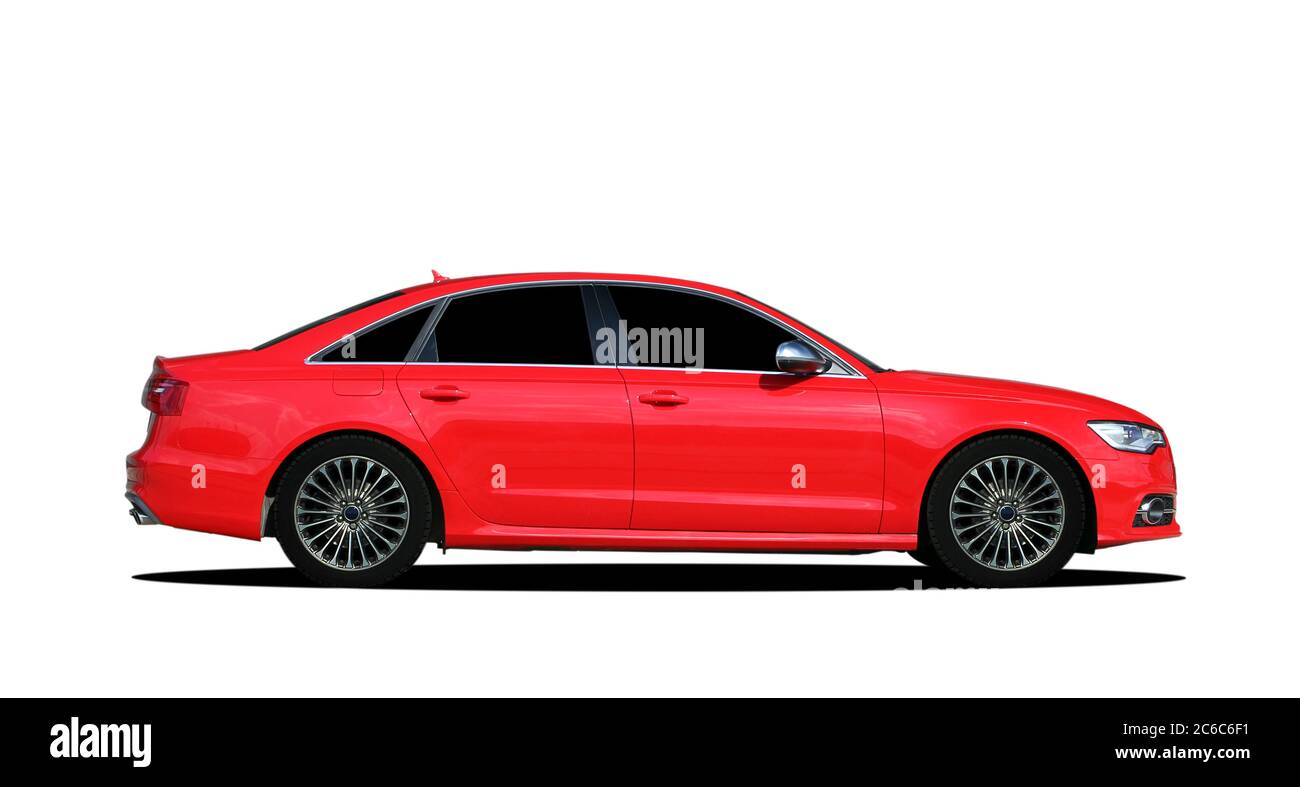 Car. Sedan. Car on white background. White passenger car side view ...