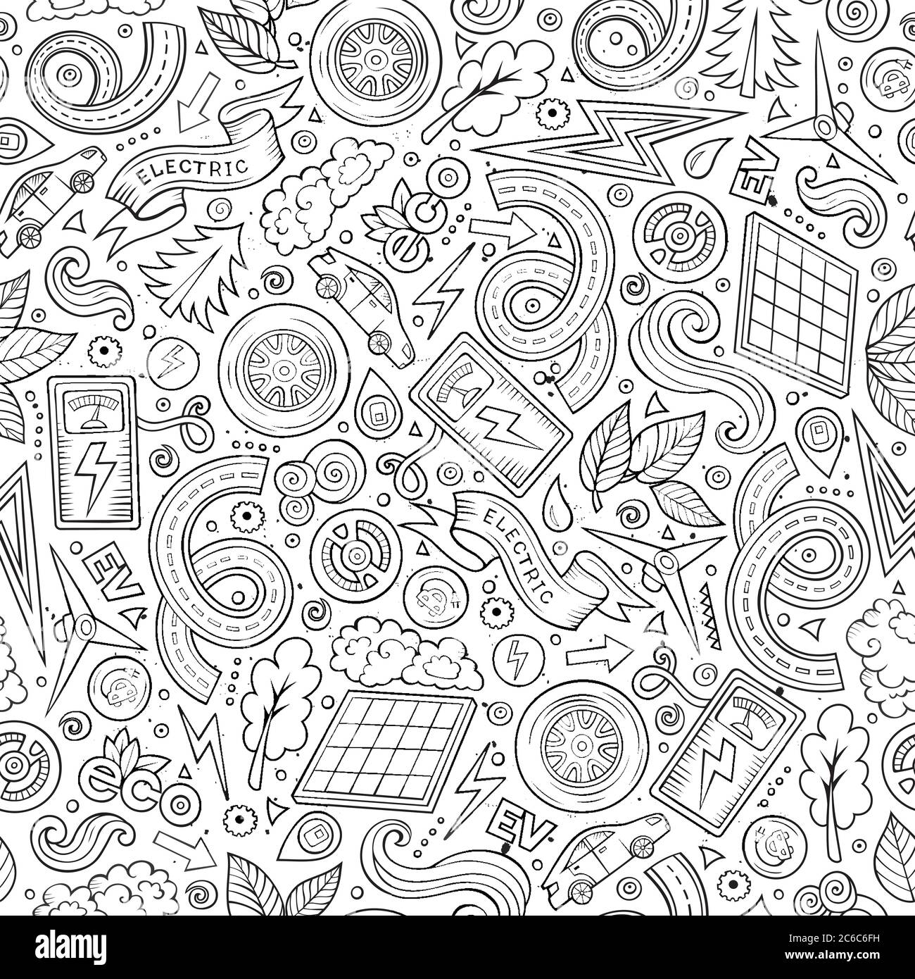Cartoon cute hand drawn electric cars seamless pattern Stock Vector ...