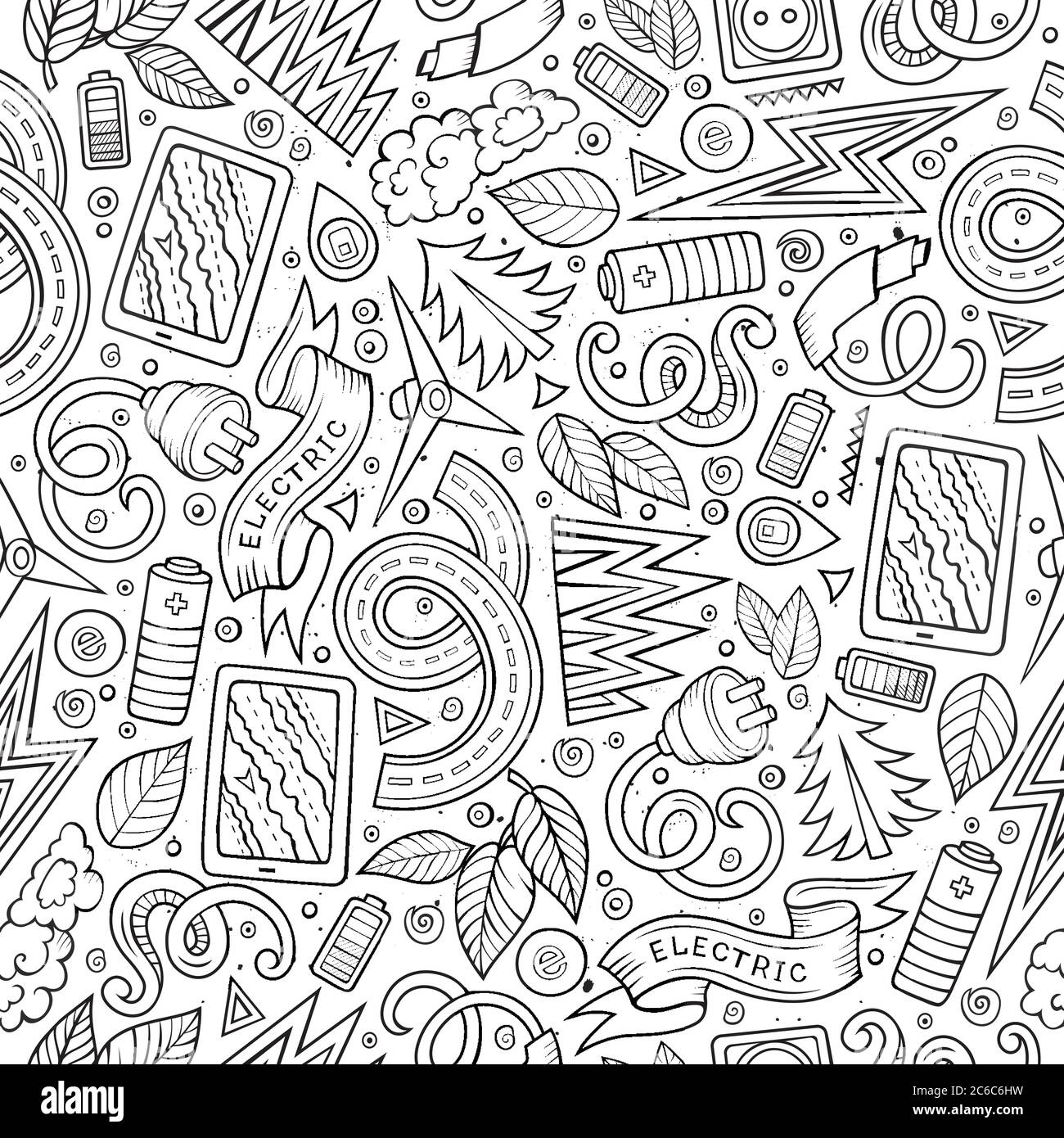 Cartoon cute hand drawn electric cars seamless pattern Stock Vector ...