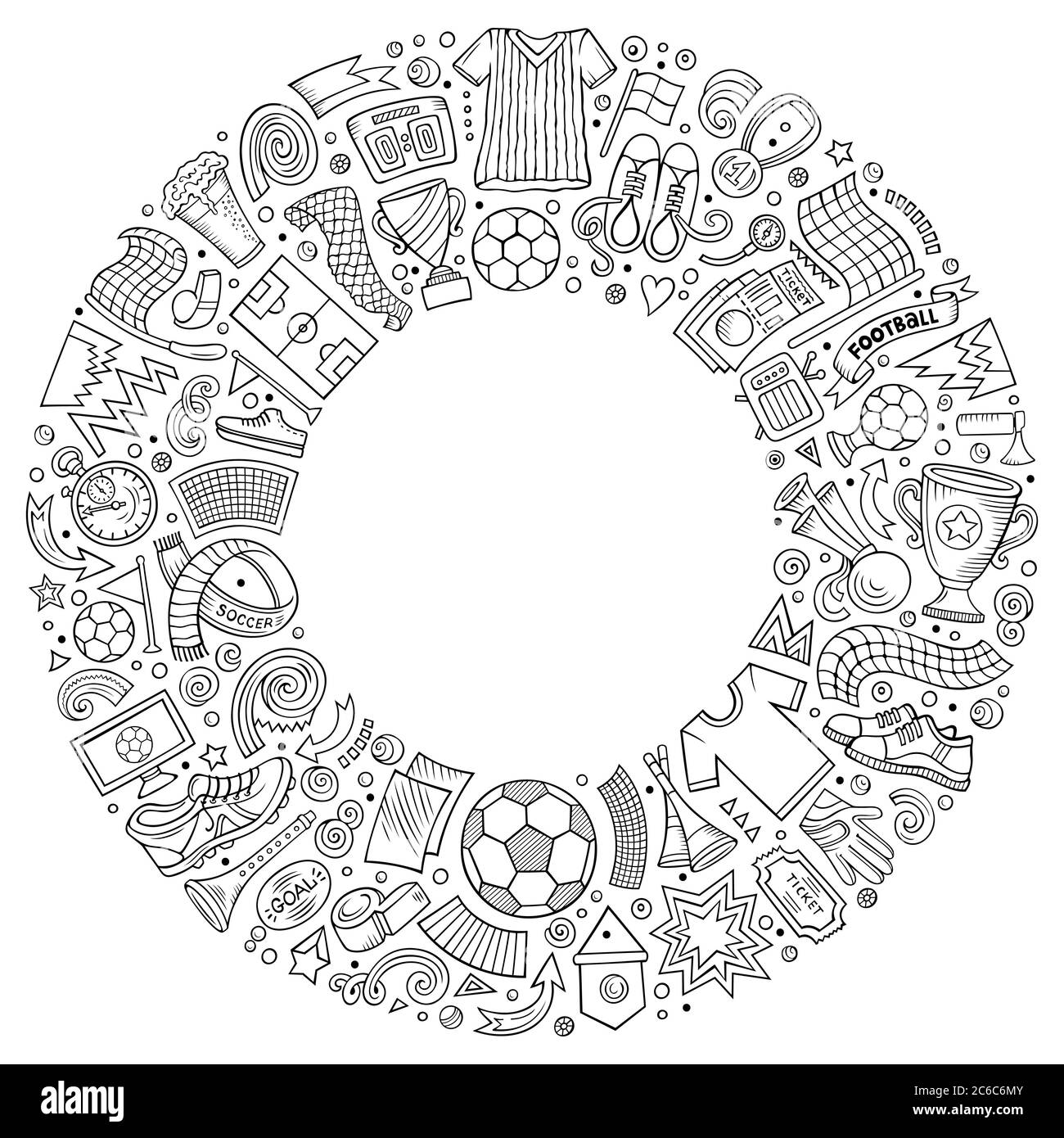 Set of vector cartoon doodle Football objects Stock Vector Image & Art ...