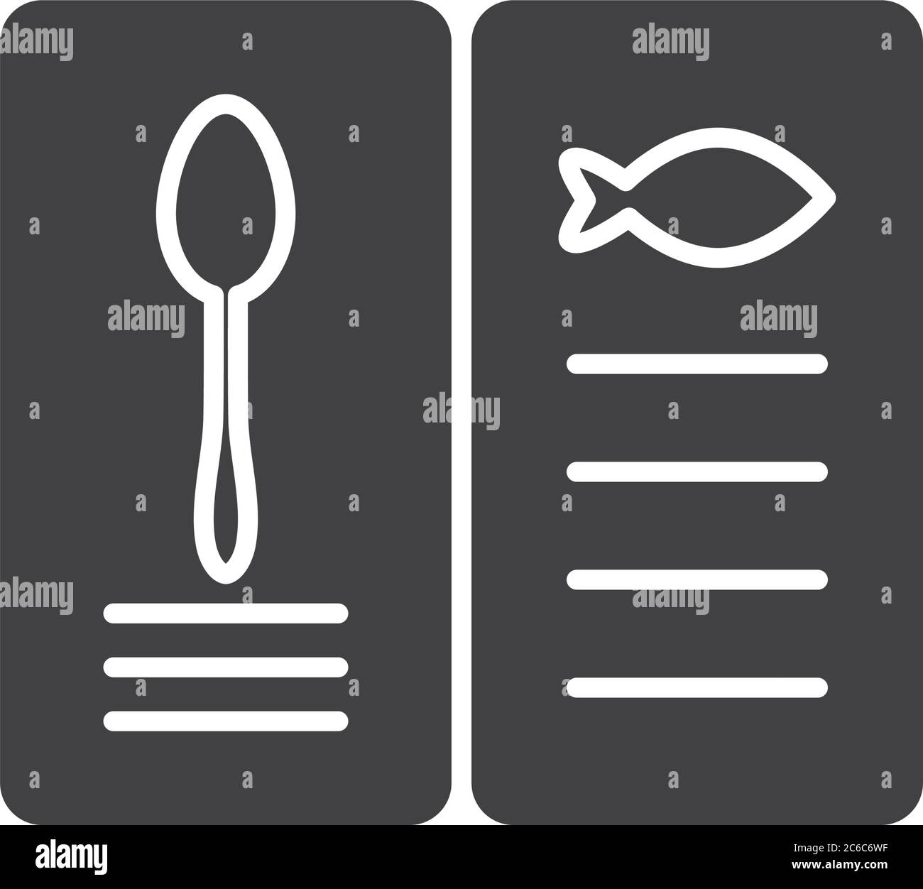 restaurant menu with spoon and fish icons over white background ...