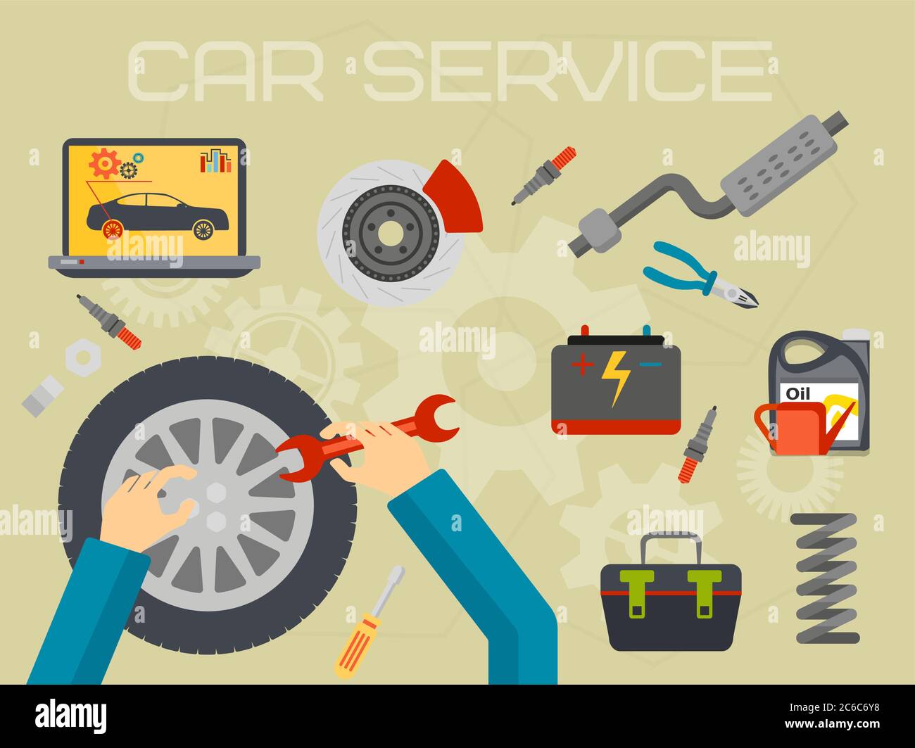 Car repair service center concept with worker man Stock Vector Image ...