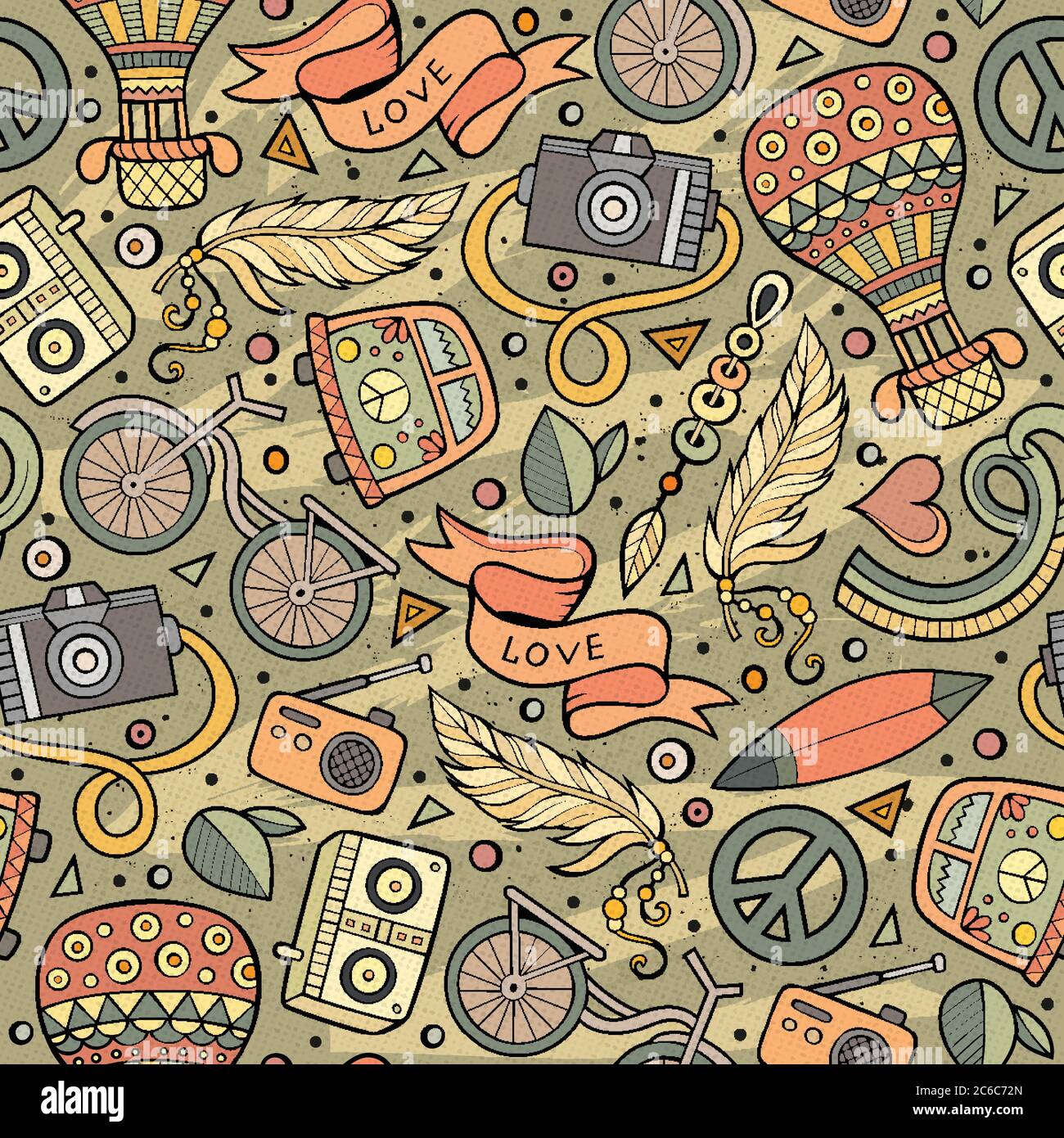Cartoon vector hippie seamless pattern Stock Vector Image & Art - Alamy