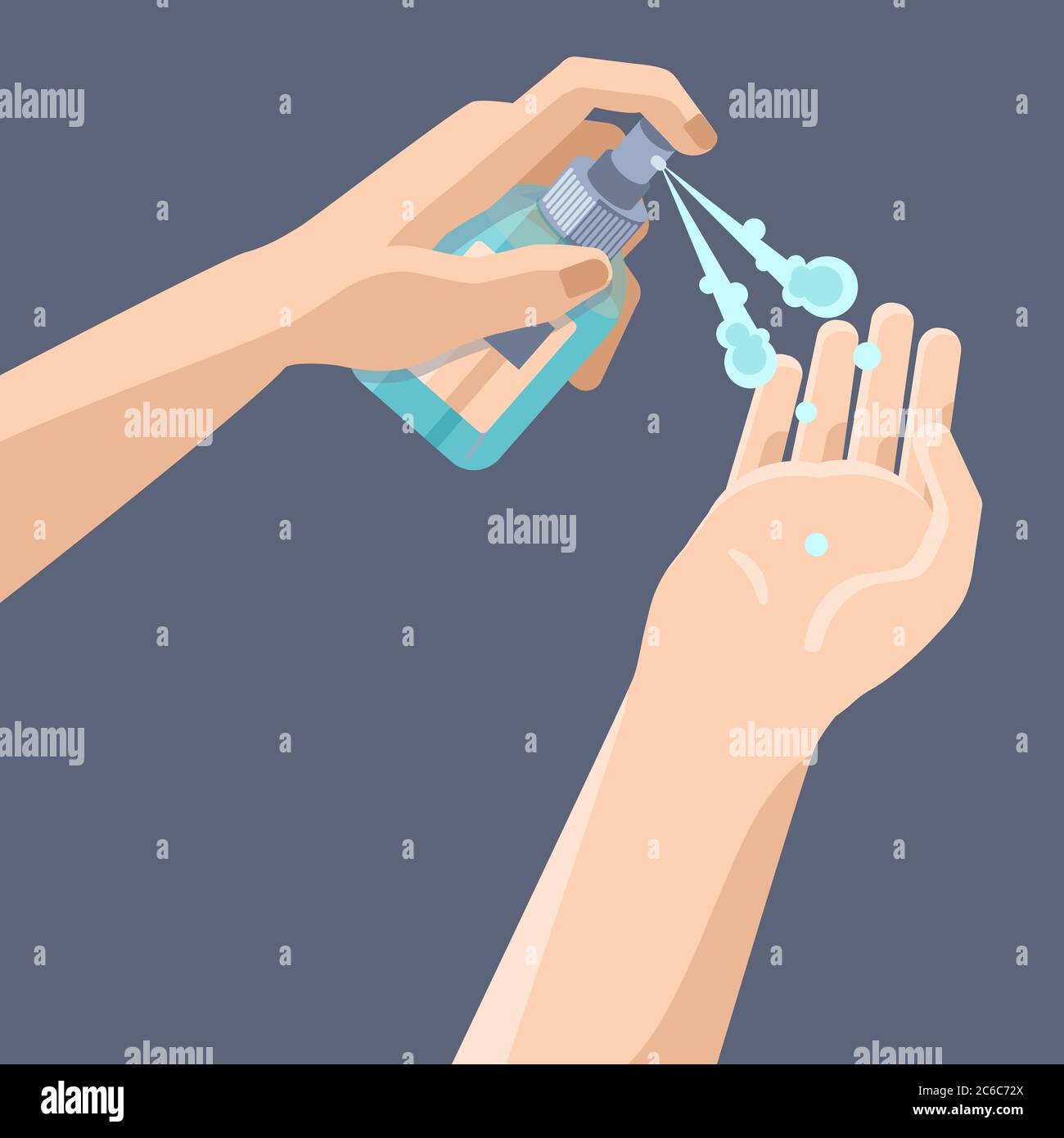 Antiseptic on grey backdrop. Hand disinfect for social banner or ...