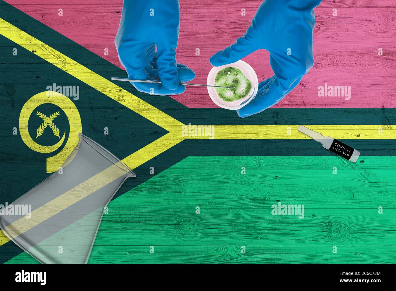 Vanuatu flag on laboratory table. Medical healthcare technologist ...