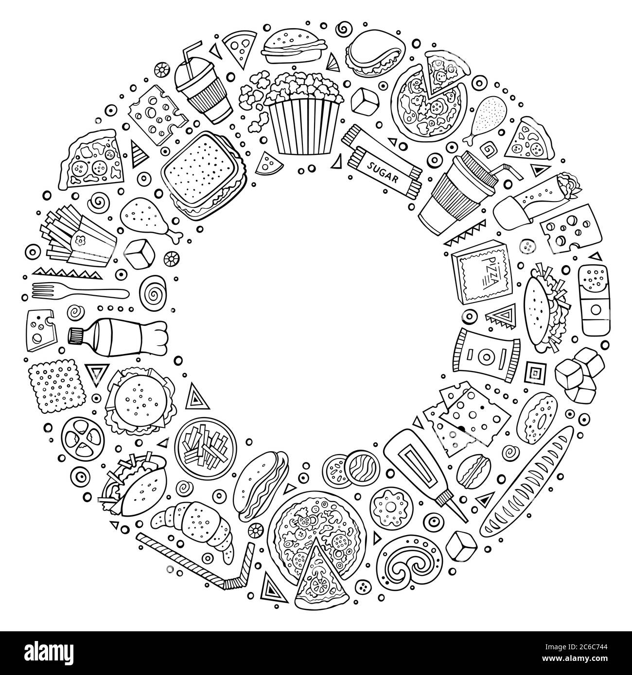 Set of Fast food cartoon doodle objects, symbols and items Stock Vector ...